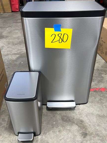 2PC KOHLER STAINLESS STEP ON TRASH CANS - Earl's Auction Company