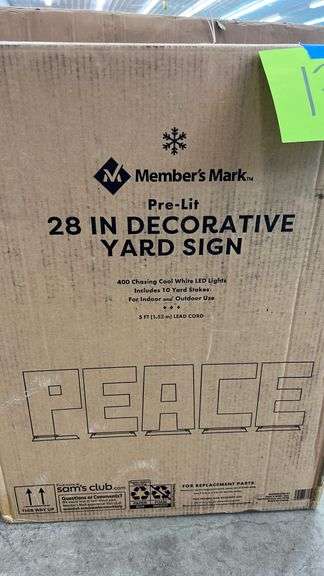 28" "PEACE" YARD SIGN & 36" ORNAMENT DECOR IN BOXES - Earl's Auction ...