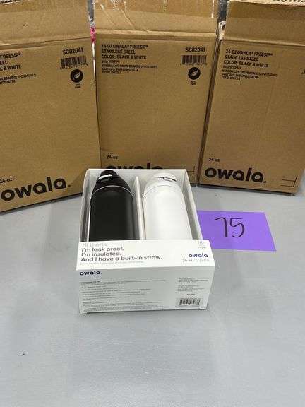 8 OWALA 24oz WATER BOTTLES IN BOXES - BLACK & WHITE - Earl's Auction ...