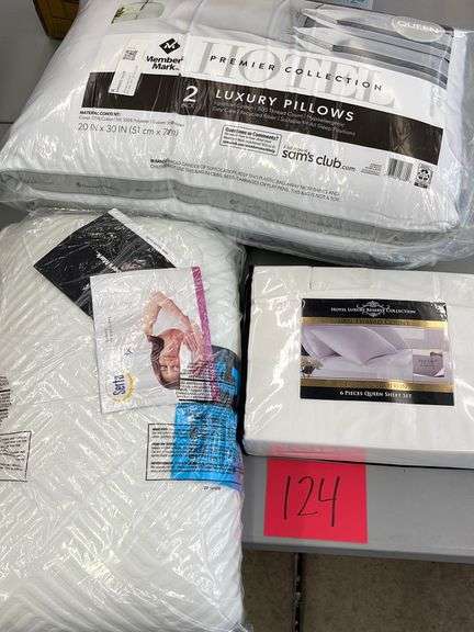 2 MEMBERS MARK QUEEN BED PILLOWS, 1 SERTA STANDARD BED PILLOW & 6PC ...