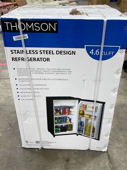 THOMSON 4.6 cu.ft STAINLESS REFRIGERATOR IN BOX - Earl's Auction Company