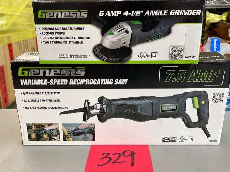 GENESIS RECIPROCATING SAW & ANGLE GRINDER IN BOXES - Earl's Auction Company