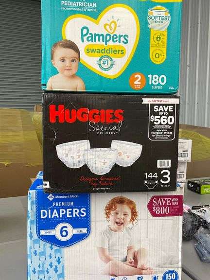 3 BOXES OF DIAPERS - ASST SIZES - SEE PHOTOS - Earl's Auction Company