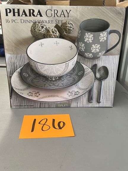 PHARA GRAY 16PC DINNERWARE SET IN BOX - Earl's Auction Company