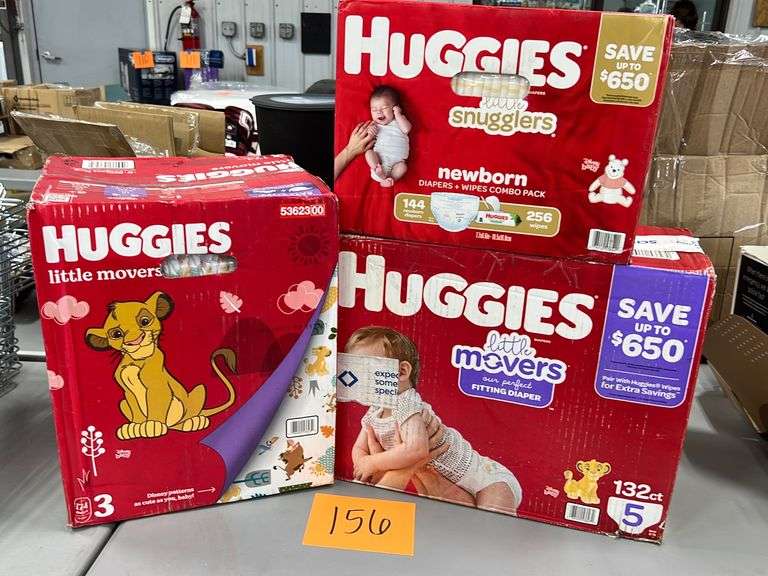 3 BOXES OF HUGGIES DIAPERS - ASSORTED SIZES - Earl's Auction Company