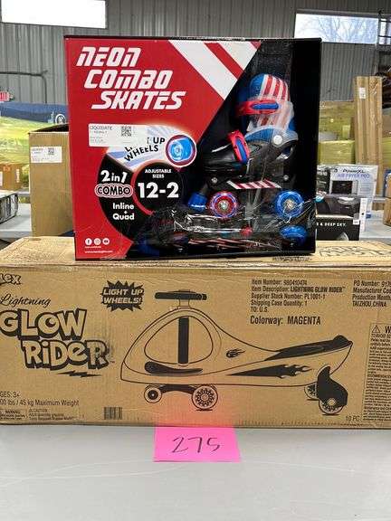 GLOW RIDER KIDS SCOOTER & NEON COMBO SKATES IN BOXES - Earl's Auction ...
