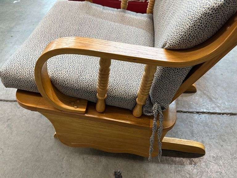 WOOD GLIDER ROCKING CHAIR W/ CUSHION - Earl's Auction Company