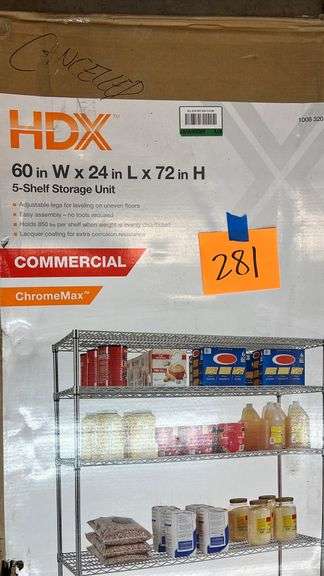 HDX 5 SHELF COMMERCIAL STORAGE UNIT IN BOX - Earl's Auction Company