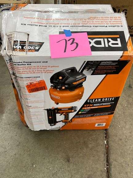 RIDGID 6 GAL PANCAKE COMPRESSOR W/ BRAD NAILER KIT IN BOX - Earl's ...