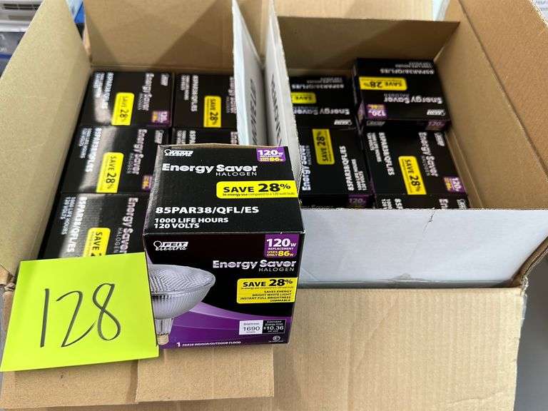 (12) 120W HALOGEN LIGHT BULBS IN BOXES - Earl's Auction Company
