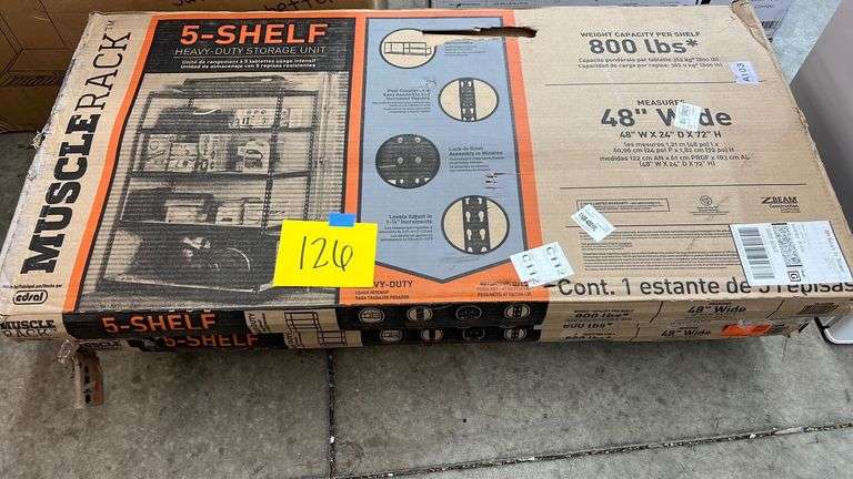 (3) MUSCLE RACKS 5 SHELF STORAGE RACKS IN BOXES - Earl's Auction Company