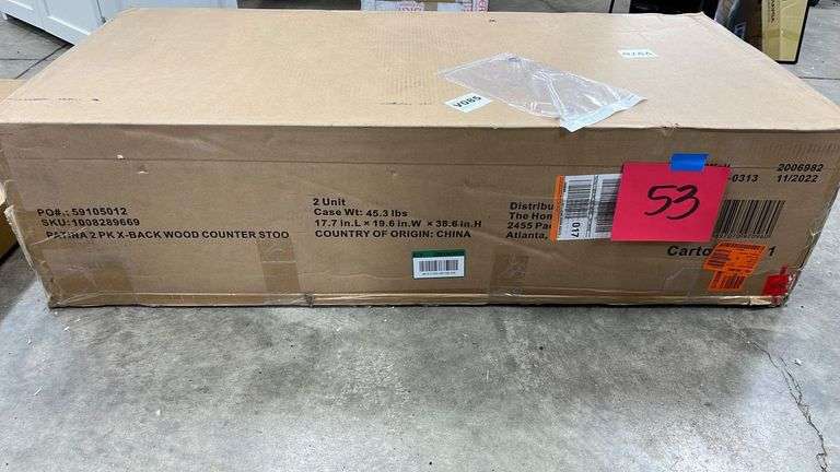 (2) X BACK WOOD COUNTER STOOLS IN BOX - Earl's Auction Company