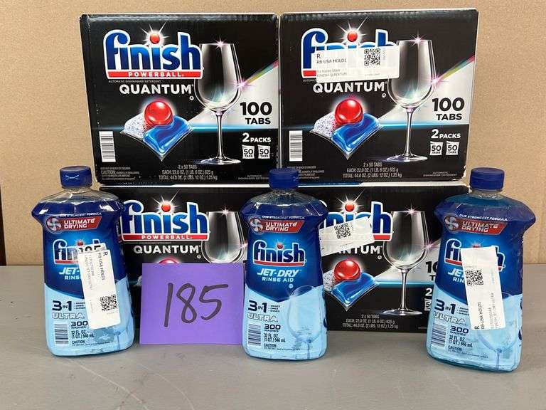 (4) BOXES OF FINISH DISHWASHER TABS & (3) BOTTLES OF FINISH RINSE ...