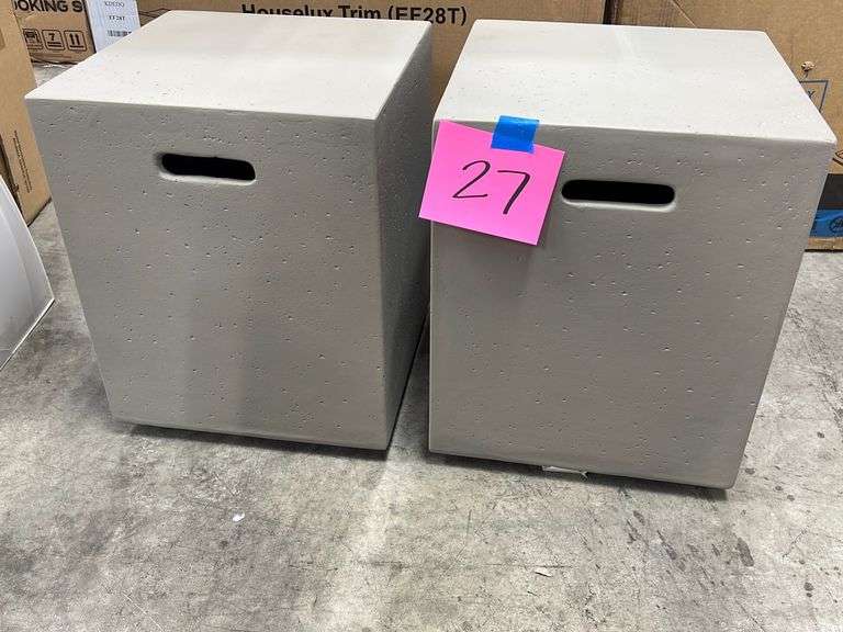 (2) ALL WEATHER PROPANE TANK COVER END TABLES - BEIGE - Earl's Auction ...