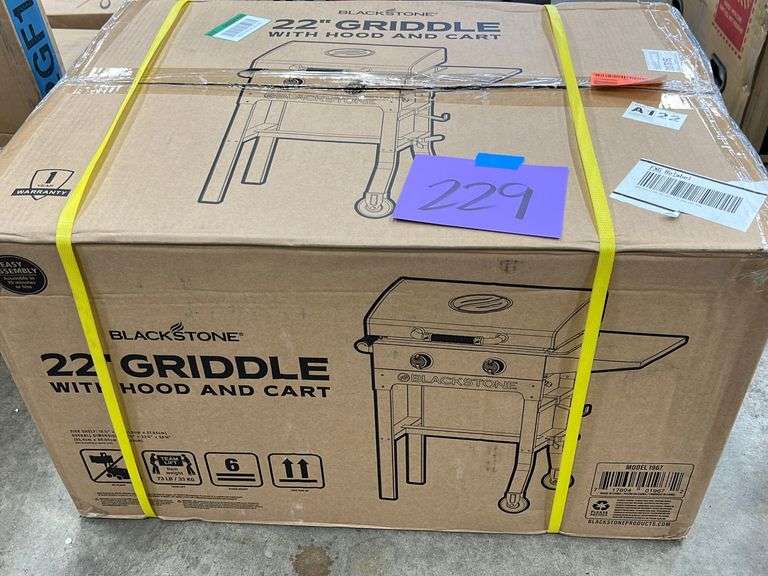 BLACKSTONE 22" GRIDDLE W/ HOOD & CART IN BOX - Earl's Auction Company