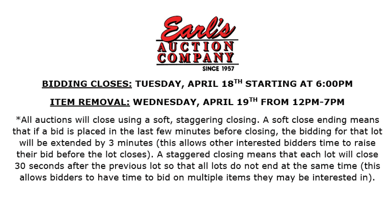 ENDS TUESDAY! ONLINE AUCTION 4/16-4/18 (PINK) - Earl's Auction Company