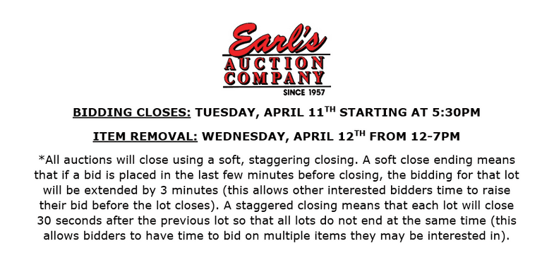 ENDS TUESDAY! ONLINE AUCTION 4/9-4/11 (GREEN) - Earl's Auction Company