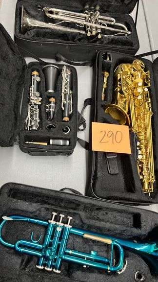 AS IS- ASSORTED MUSICAL INSTRUMENT - (2) TRUMPETS, (1) CLARINET, & (1 ...