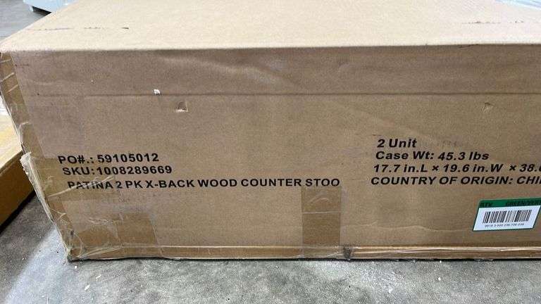 (2) X BACK WOOD COUNTER STOOLS IN BOX - Earl's Auction Company