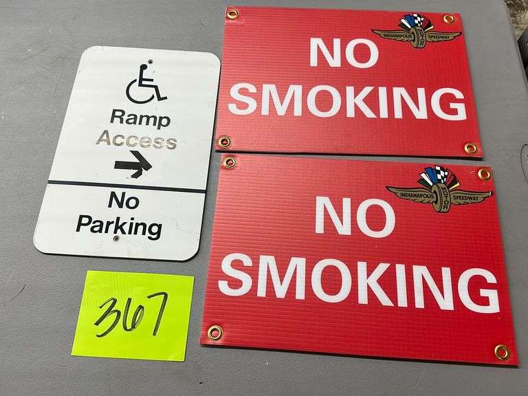 (2) IMS NO SMOKING SIGNS & (1) RAMP ACCESS SIGN - Earl's Auction Company