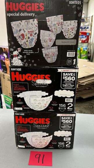 (3) BOXES OF HUGGIES DIAPERS - SIZE 1 & 2 - Earl's Auction Company