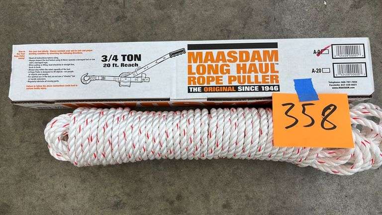 MAASDAM LONG HAUL ROPE PULLER IN BOX W/ ROPE - Earl's Auction Company