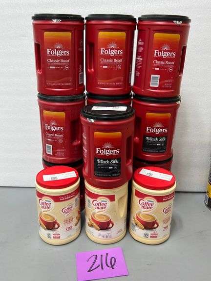 (10) CONTAINERS OF FOLGERS COFFEE (CLASSIC/BLACK SILK) & (3) CONTAINERS ...
