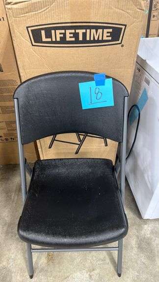 (4) LIFETIME FOLDING CHAIRS IN BOX - BLACK - Earl's Auction Company