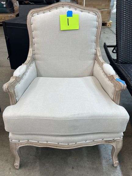 Beige Nailhead Trim Accent Chair W Wood Trim Earls Auction Company
