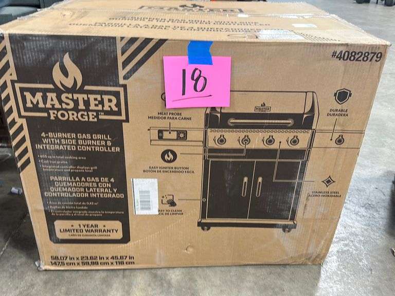 MASTER FORGE 4 BURNER GAS GRILL IN BOX - Earl's Auction Company