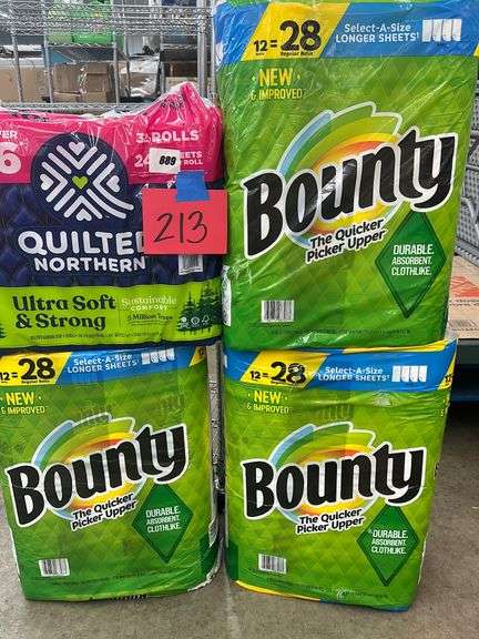 (3) PACKS OF BOUNTY PAPER TOWELS & (1) PACK QUILTED NORTHERN TOILET ...