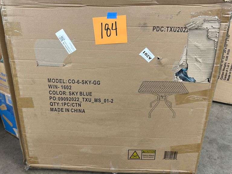 SKY BLUE SMALL PATIO TABLE IN BOX - Earl's Auction Company