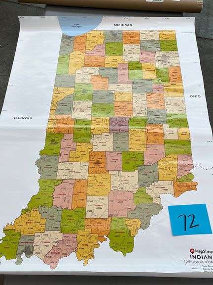 36"X48" INDIANA ZIP CODE MAP POSTER - Earl's Auction Company