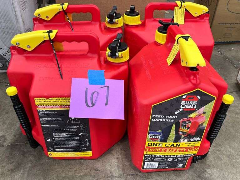 (4) 5 GALLON GASOLINE CANS - Earl's Auction Company