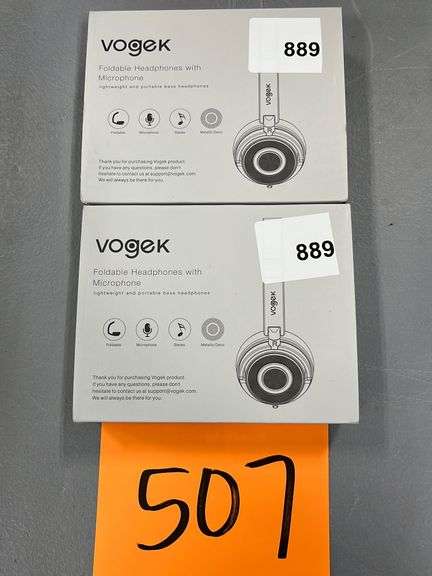 (2) VOGEK FOLDABLE HEADPHONES W/ MICROPHONES IN BOX - Earl's Auction Company