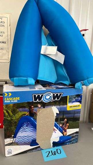 WOW CASCADE POOL SLIDE IN BOX & BIG JOE POOL FLOAT - Earl's Auction Company