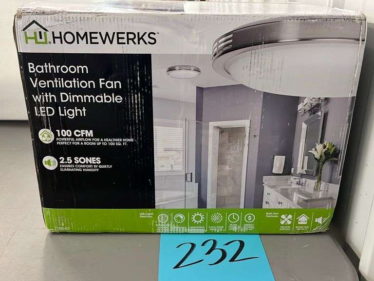 HOMEWERKS BATHROOM VENTILATION FAN W/ DIMMABLE LED LIGHT IN BOX - Earl ...