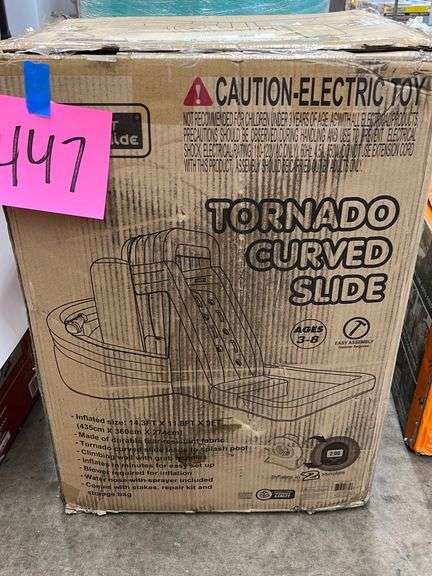 TORNADO CURVED SLIDE INFLATABLE IN BOX - Earl's Auction Company