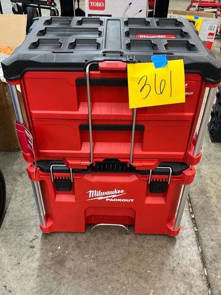 MILWAUKEE PACKOUT ROLLING TOOL BOX & 2 DRAWER TOOL BOX - Earl's Auction ...
