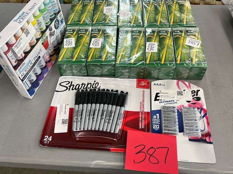 MISC OFFICE LOT - PENCILS, SHARPIES, BATTERIES, PAINT - Earl's Auction ...