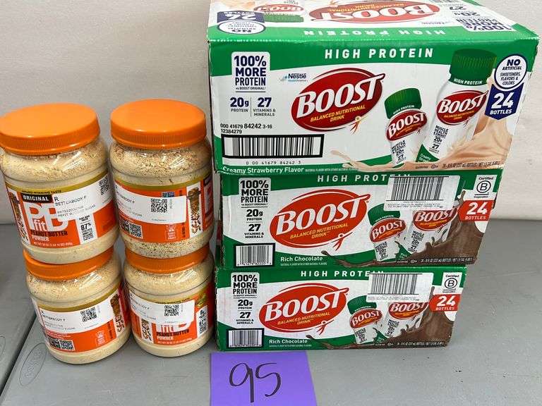 (3) PACKS OF BOOST PROTEIN SHAKES & (4) CONTAINERS OF PEANUT BUTTER ...
