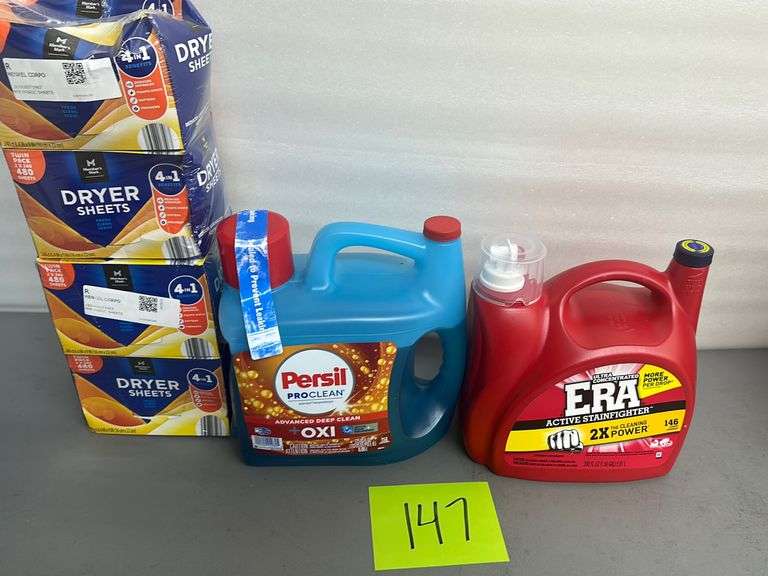 PERSIL LAUNDRY DETERGENT, ERA DETERGENT & (2) PACKS OF DRYER SHEETS ...