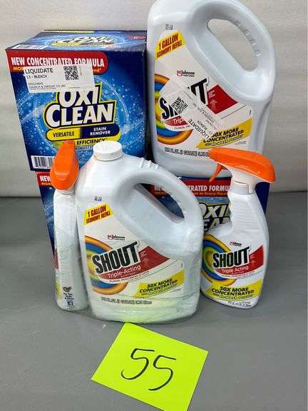 (3) BOXES OF OXI CLEAN & (2) GALLONS OF SHOUT W/ SPRAY BOTTLE - Earl's ...