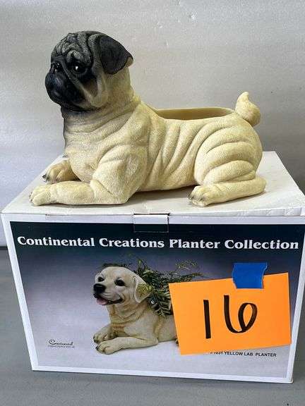 CONTINENTAL CREATIONS SMALL PUG PLANTER W/ BOX - Earl's Auction Company