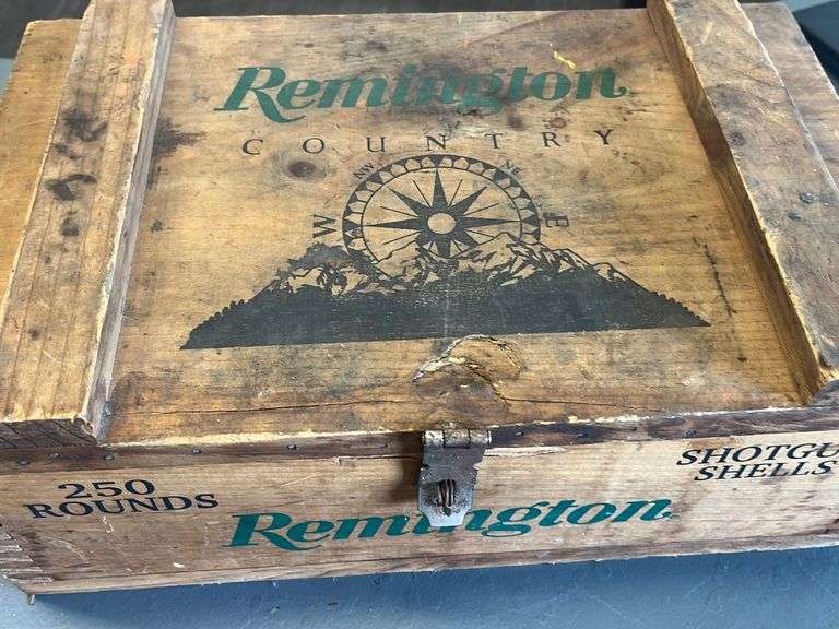 REMINGTON COUNTRY WOODEN AMMO BOX WITH BONUS SCOPES AND KNIFE SHEATHS ...