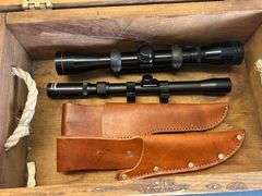 REMINGTON COUNTRY WOODEN AMMO BOX WITH BONUS SCOPES AND KNIFE SHEATHS ...