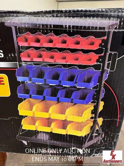 KING SIDED PART RACK WITH 60 REMOVEABLE BINS - EK Auctioneers LLC