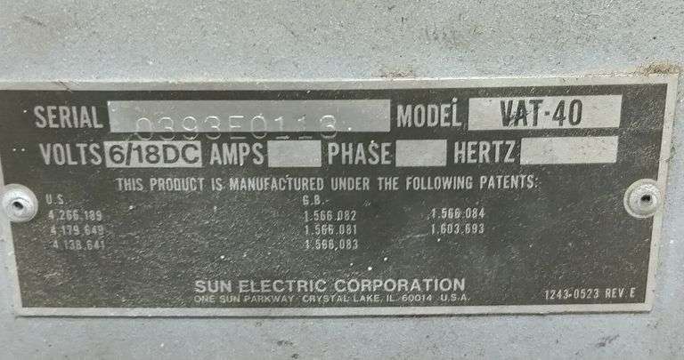 Sun Vat-40 Battery Meter & Volts Tester w/ Rolling Cart - ELCO Auctions