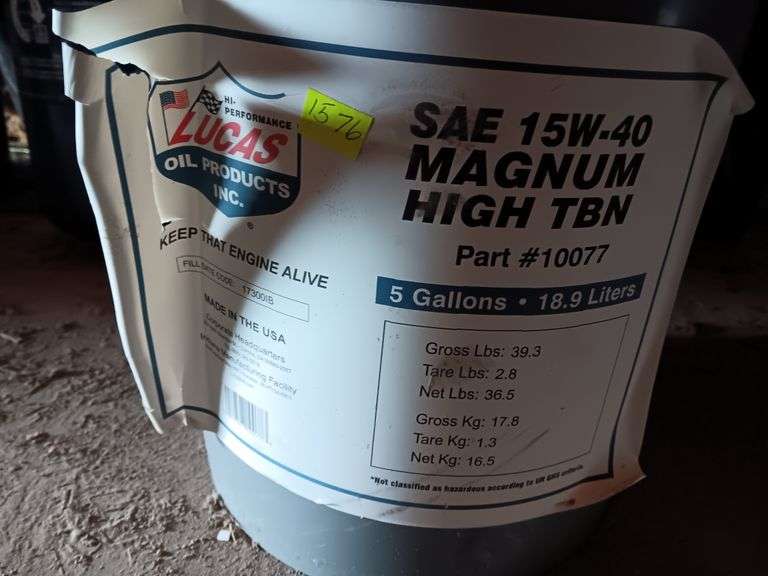 5gal Bucket of Lucas 15W-40 Magnum High TBN - ELCO Auctions