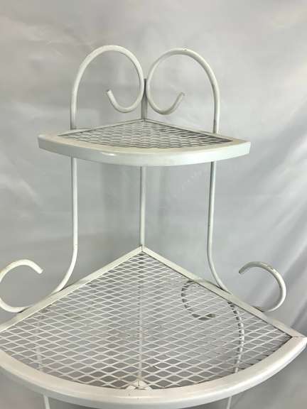 White Wrought Iron Corner Shelf - Estate Rescue Queens